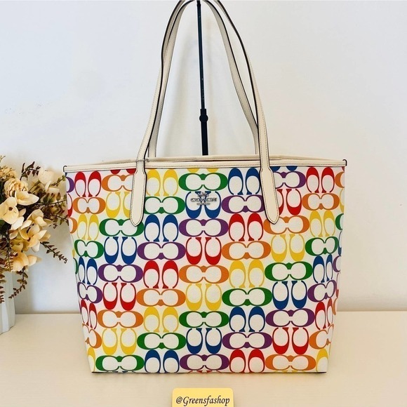 Coach | Bags | Coach City Tote In Rainbow Signature Shoulder Bag New ...